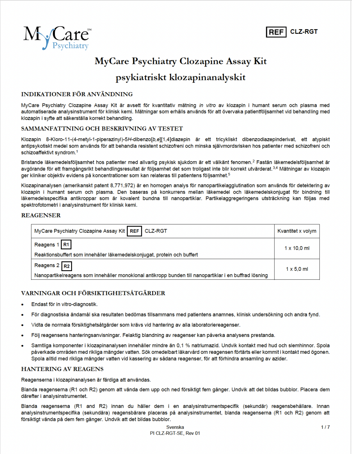 MyCare Psychiatry Product Documentation - MyCare Tests - OUS